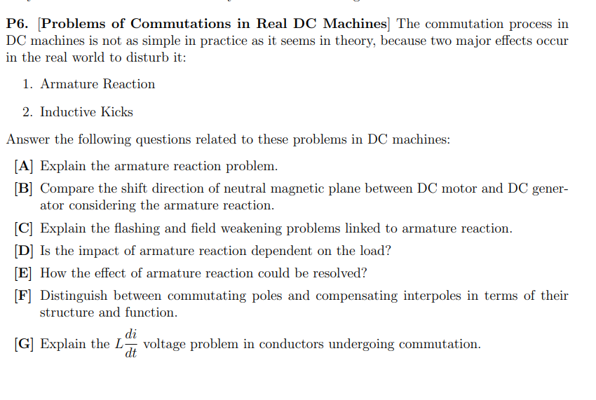 Solved P6. [Problems of Commutations in Real DC Machines] | Chegg.com
