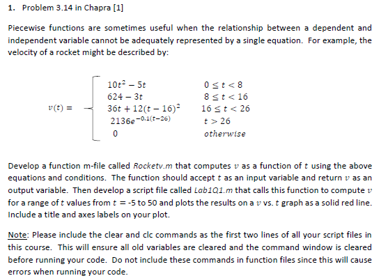 Solved 1. Problem 3.14 in Chapra [1] Piecewise functions are | Chegg.com