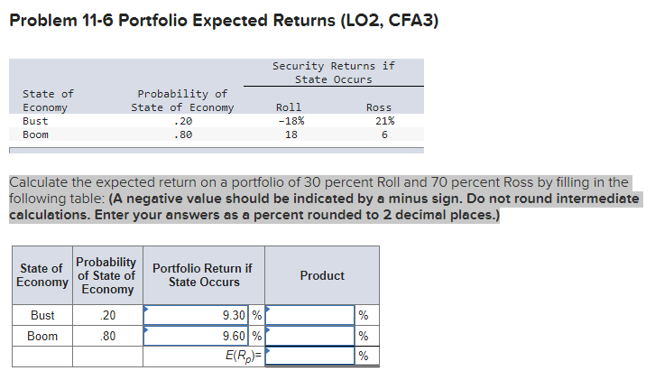 Solved Problem 11-6 Portfolio Expected Returns (LO2, CFA3) | Chegg.com