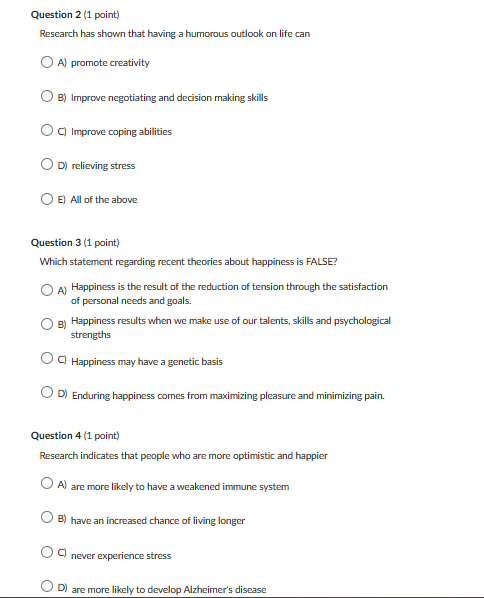 Solved Question 2 (1 point) Research has shown that having a | Chegg.com
