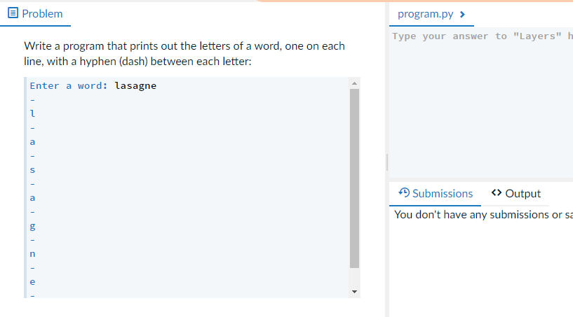 Solved Problem program.py > Type your answer to "Letters" | Chegg.com