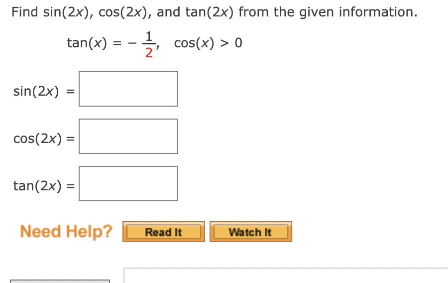 Solved Find sin(2x),cos(2x), ﻿and tan(2x) ﻿from the given | Chegg.com