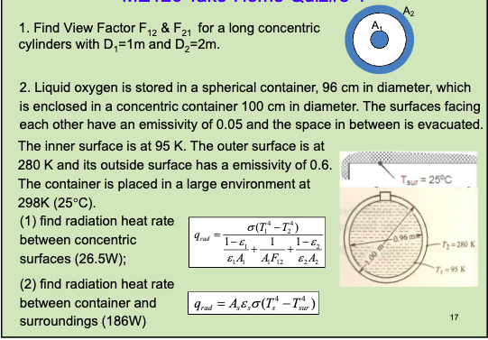 Solved 1. Find View Factor F12& F21 for a long concentric | Chegg.com