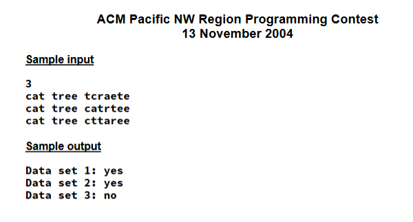 Solved Problem description Given three strings, you are to | Chegg.com