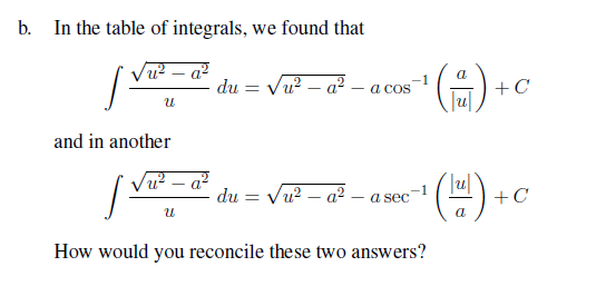 Solved b. In the table of integrals, we found that | Chegg.com