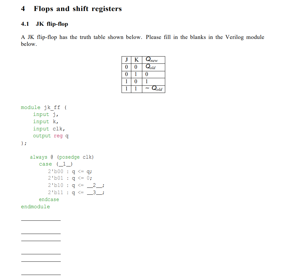 4 Flops and shift registers 4.1 JK flip-flop A JK | Chegg.com