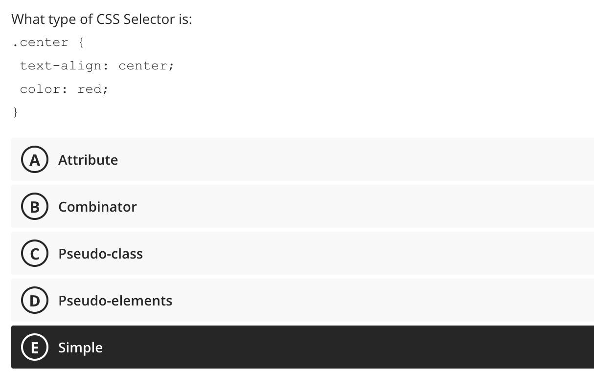 Solved What type of CSS Selector is: p { text-align: center; | Chegg.com
