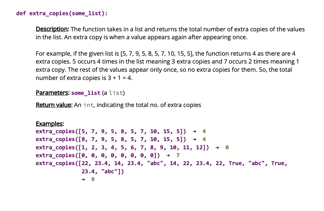 Solved ef extra_copies(some_list): Description: The function | Chegg.com