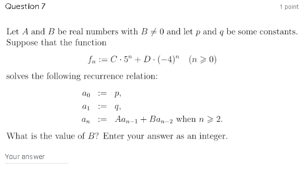 Solved Question 7 1 Point Let A And B Be Real Numbers With