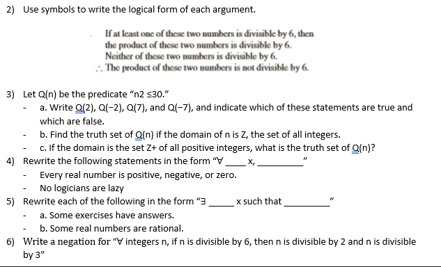 Solved 2) Use symbols to write the logical form of each | Chegg.com