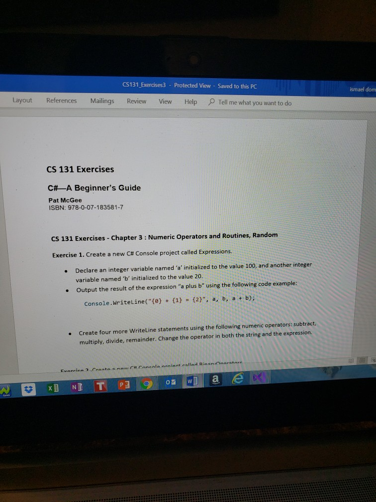 Solved CS131_Exercises3 - Protected View - Saved to this PC | Chegg.com