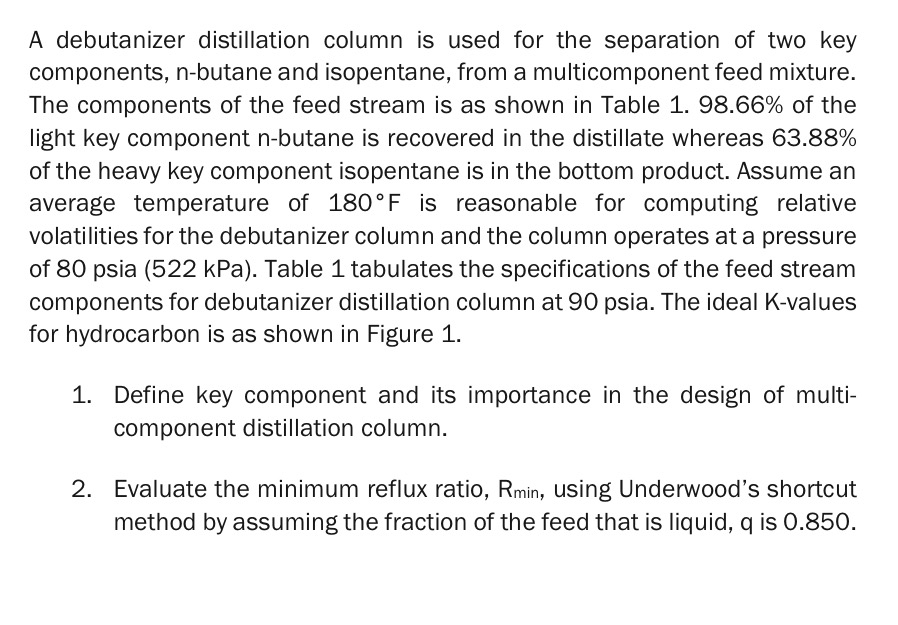 Solved A debutanizer distillation column is used for the | Chegg.com