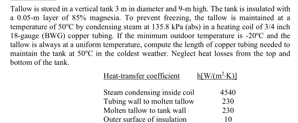 Tallow is stored in a vertical tank 3 m in diameter | Chegg.com