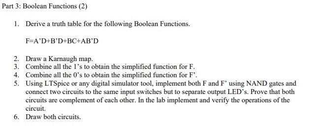 Solved Part 3: Boolean Functions (2) 1. Derive a truth table | Chegg.com