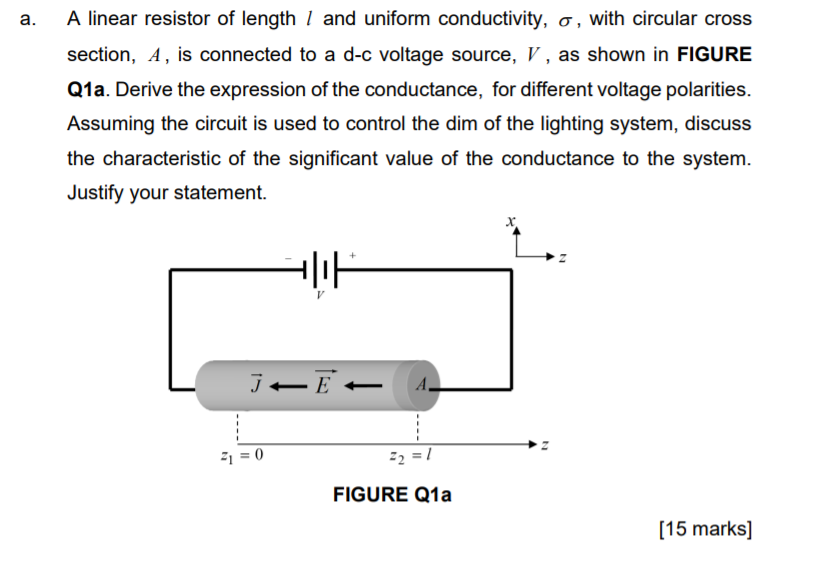 Solved a. . A linear resistor of length 1 and uniform | Chegg.com