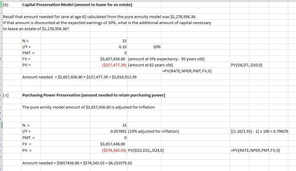 (b) Capital Preservation Model (amount to leave for | Chegg.com