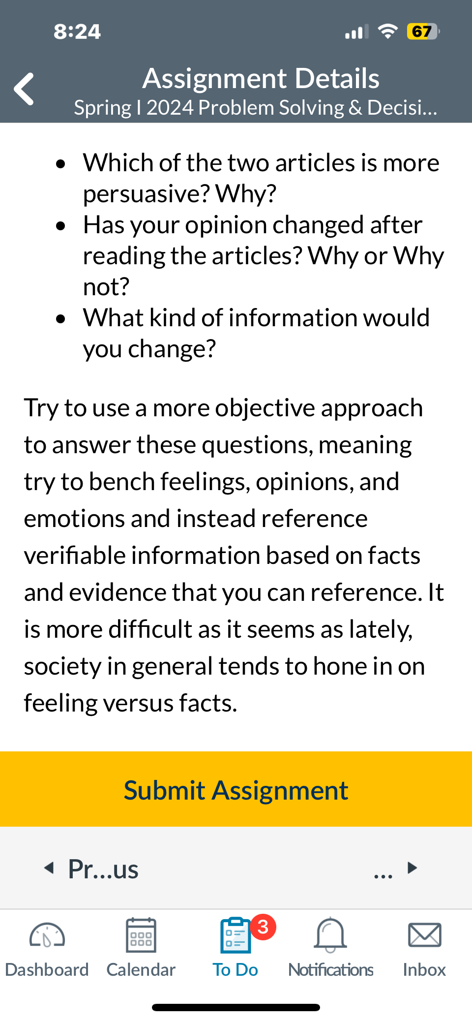 Solved Assignment DetailsSpring I 2024 ﻿Problem Solving & | Chegg.com