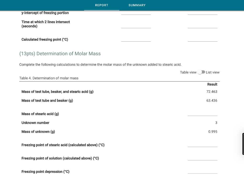 Solved (28pts) Determination of Freezing Points Use the data | Chegg.com