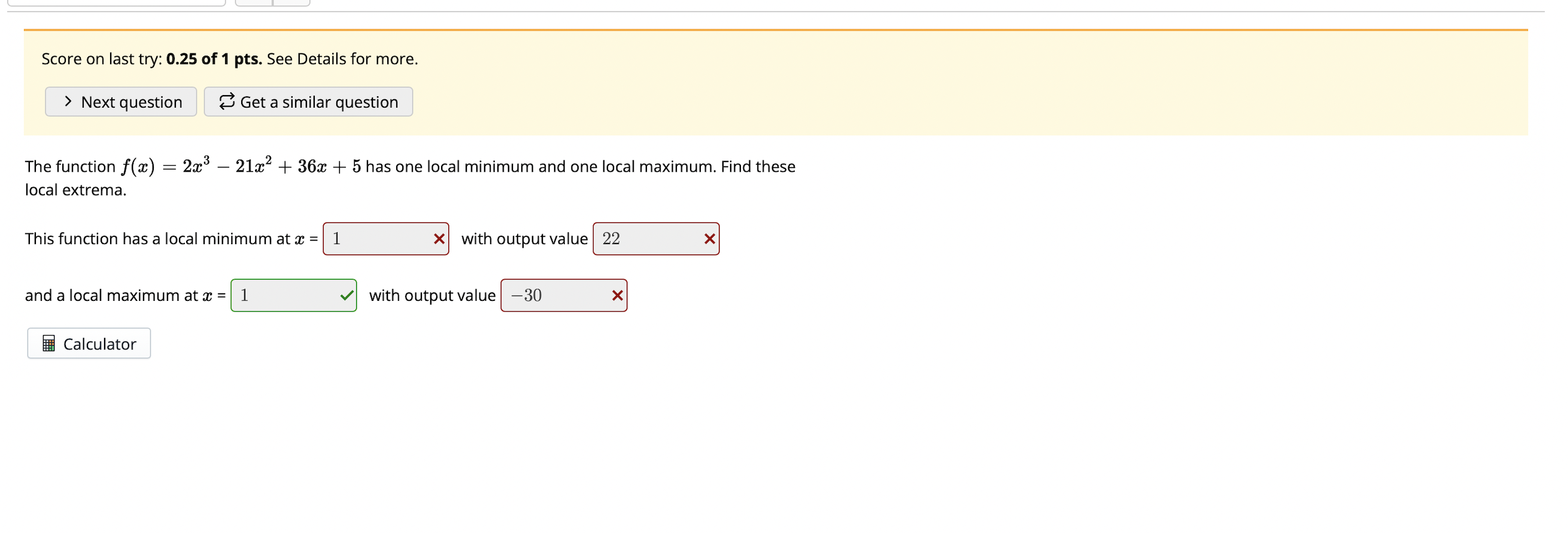 Solved The function f(x)=2x3-21x2+36x+5 ﻿has one local | Chegg.com