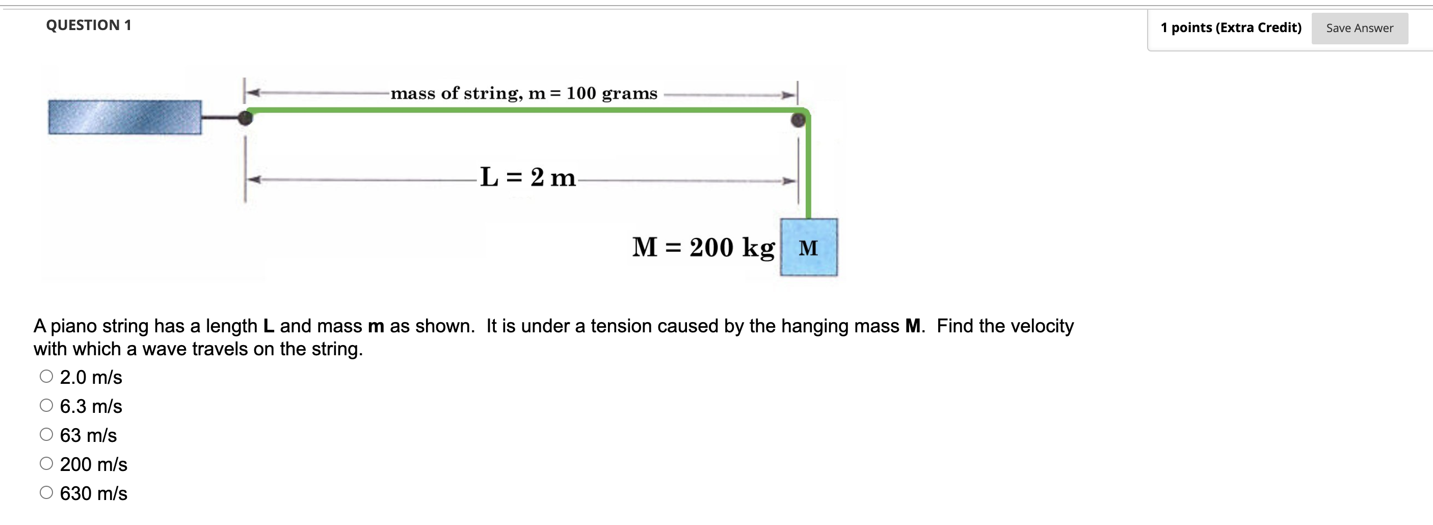QUESTION 1 A piano string has a length L and mass m | Chegg.com