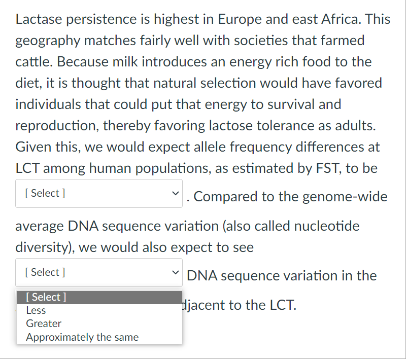 Solved Case Study - Lactase persistence in Humans One | Chegg.com