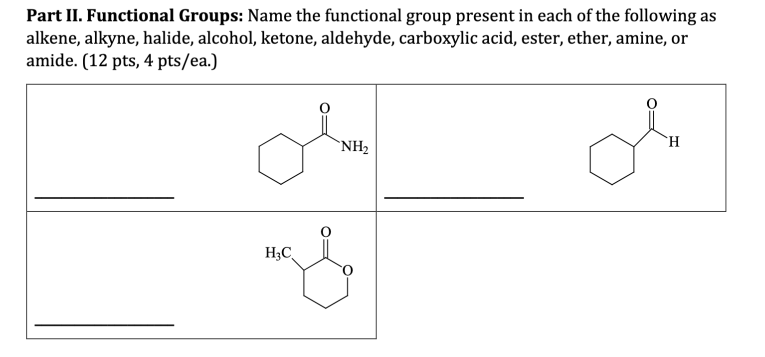 Solved Part II. Functional Groups: Name the functional group | Chegg.com