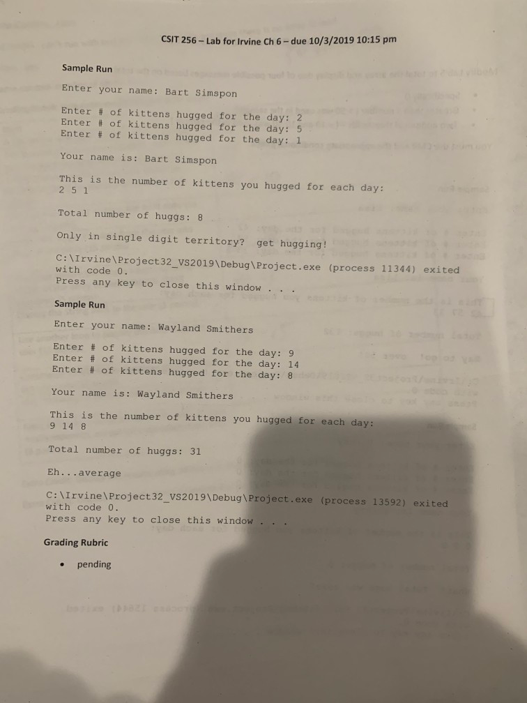 Solved CSIT 256 - Lab for Irvine Ch 6 - due 10/3/2019 10:15 | Chegg.com