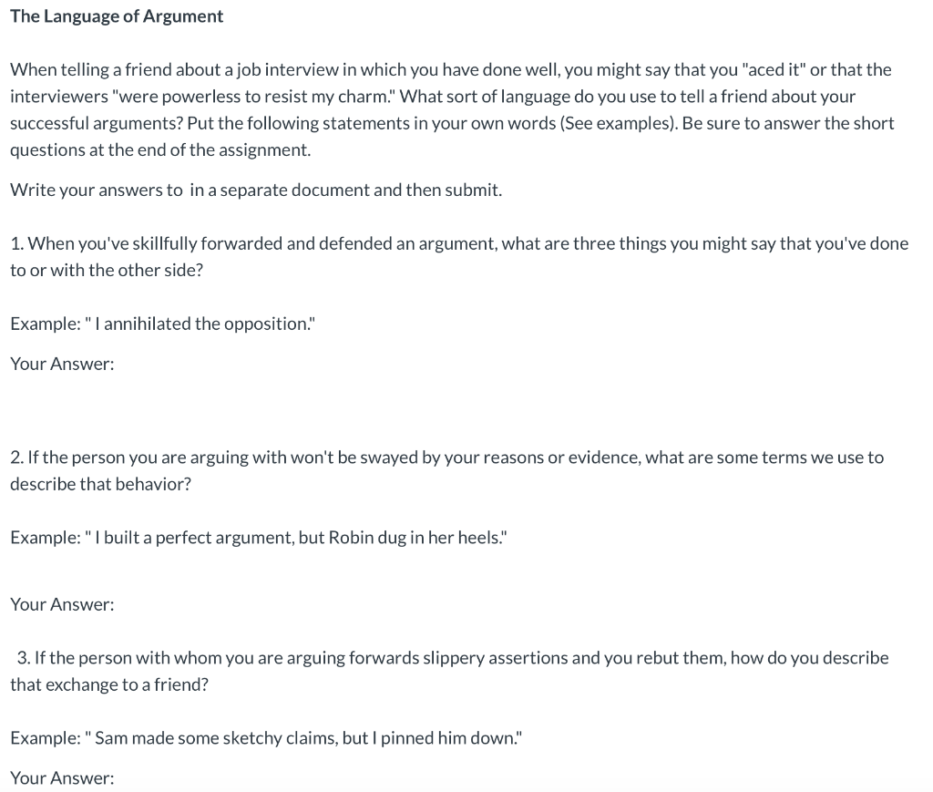 The Language of Argument When telling a friend about | Chegg.com