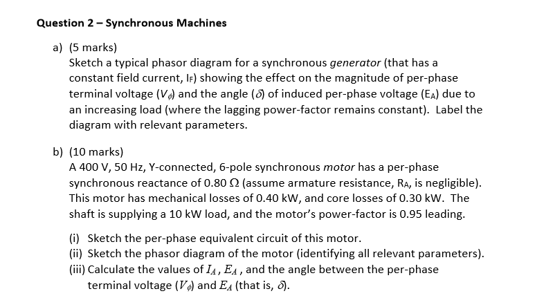 Solved Question 2 Synchronous Machines a) (5 marks) Sketch a | Chegg.com