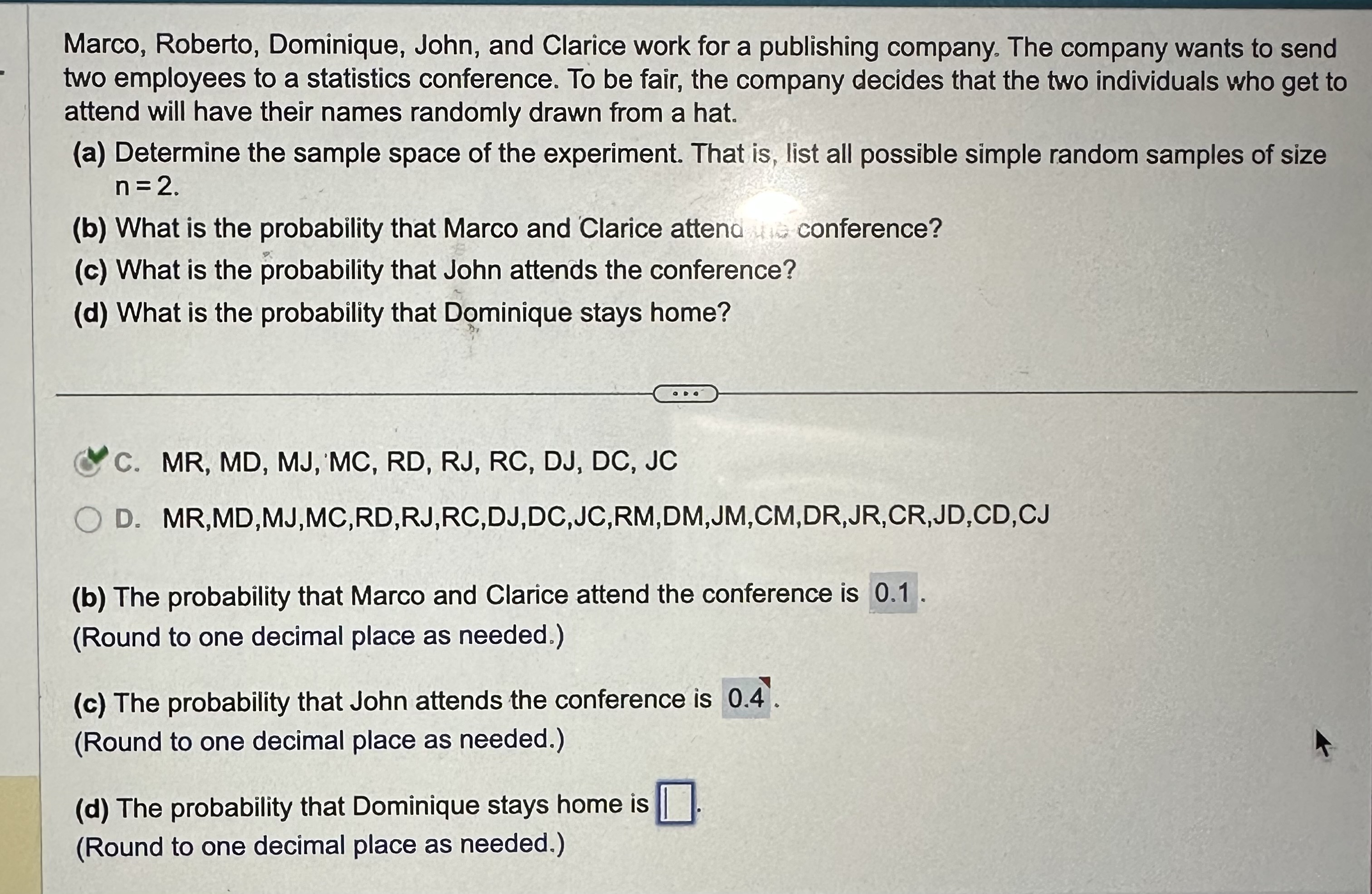 Solved Marco, Roberto, Dominique, John, and Clarice work for | Chegg.com