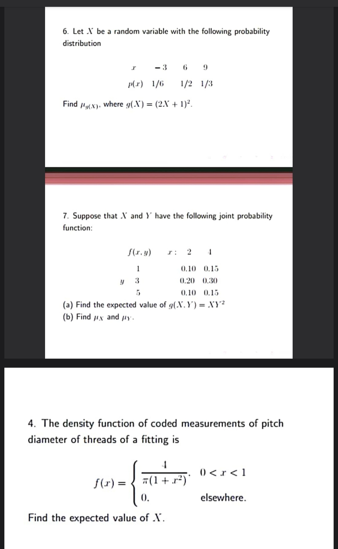 Solved 6. Let X be a random variable with the following | Chegg.com