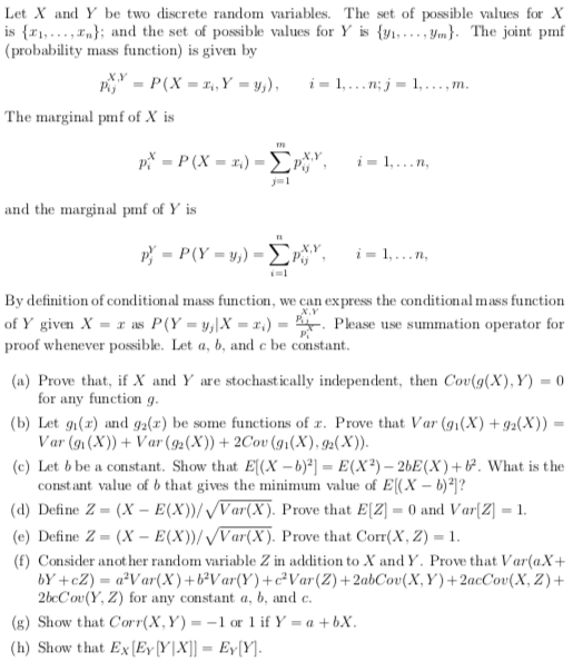 Let X and Y be two discrete random variables. The set | Chegg.com
