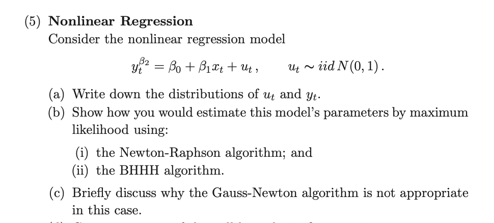 (5) Nonlinear Regression Consider the nonlinear | Chegg.com