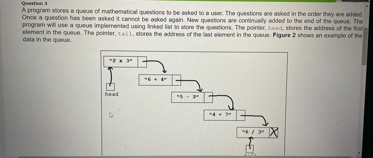Solved A program stores a queue of mathematical questions to | Chegg.com