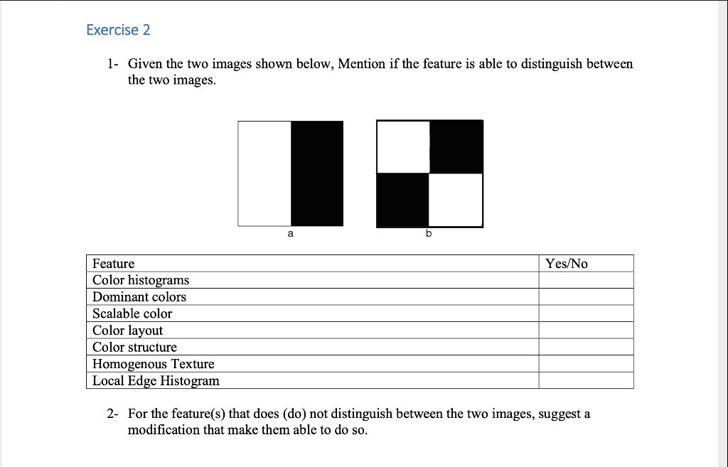 Solved Exercise 2 1- Given the two images shown below, | Chegg.com