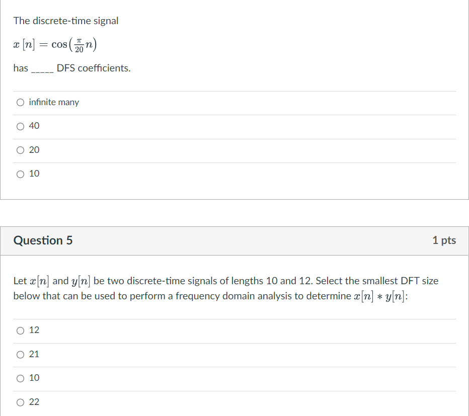 Solved The discrete-time signal x[n]=cos(20πn) has DFS | Chegg.com