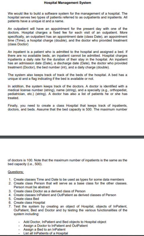 Solved Hospital Management System We would like to build a | Chegg.com