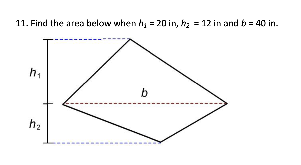 Solved 11. Find the area below when h1=20in,h2=12in and | Chegg.com