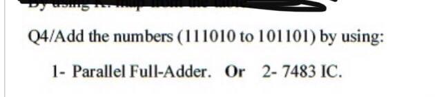 Solved Dyms Q4/Add the numbers (111010 to 101101) by using: | Chegg.com