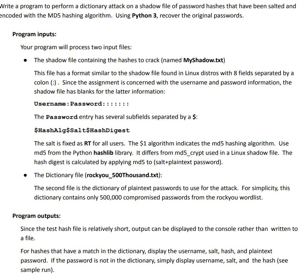 an example of a input of the shadow file | Chegg.com
