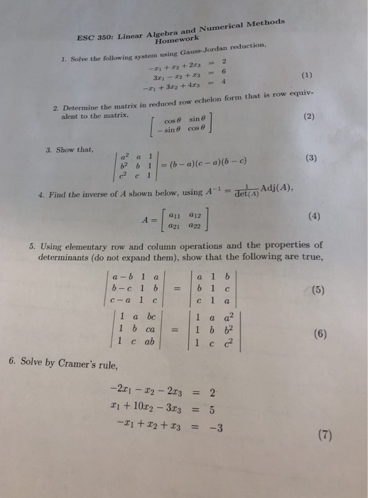 Solved ESC 350: Linear Algebra and Numerical Methods | Chegg.com
