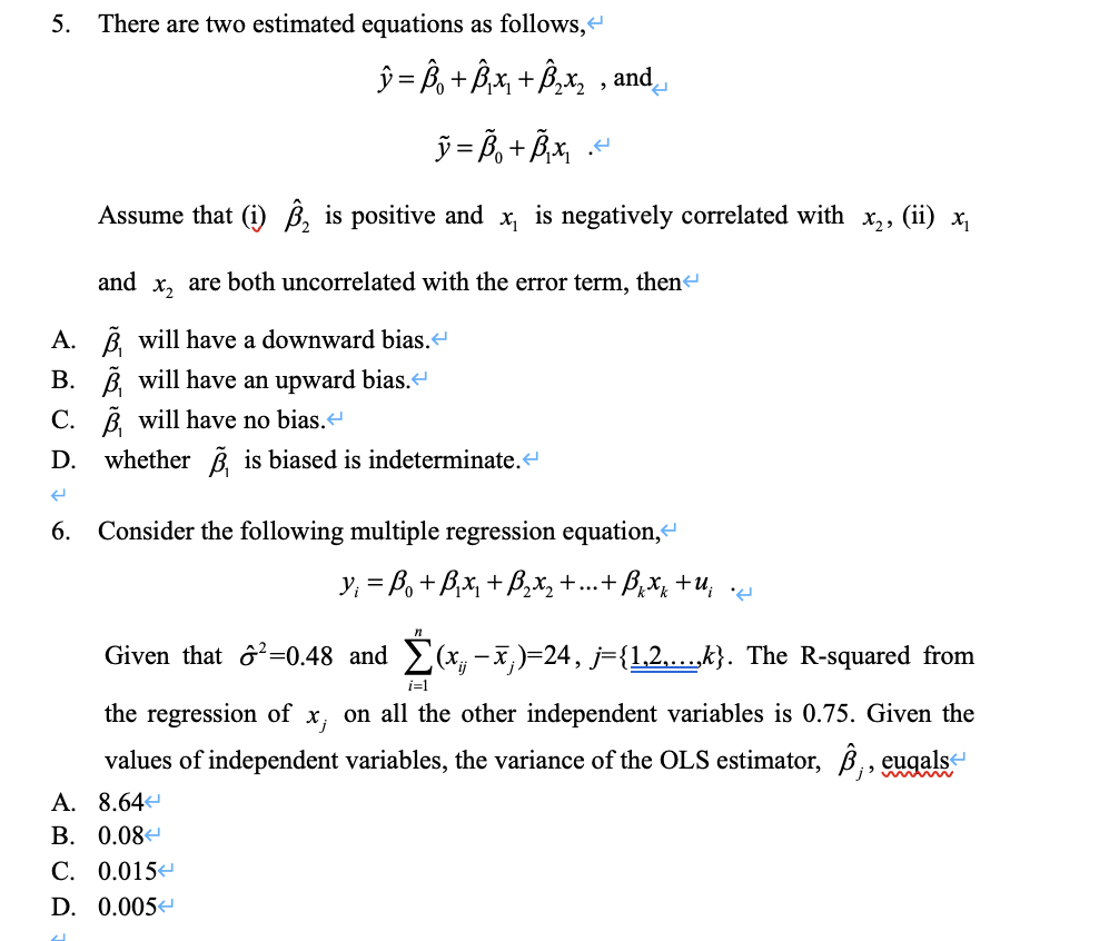 Solved 5. There are two estimated equations as follows, ŷ = | Chegg.com