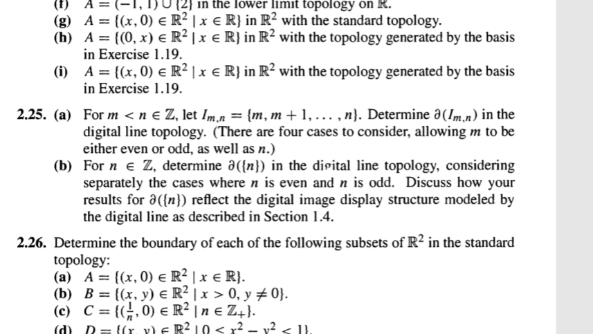 A=(-1, TU {2} in the lower limit topology on R. (g) A | Chegg.com