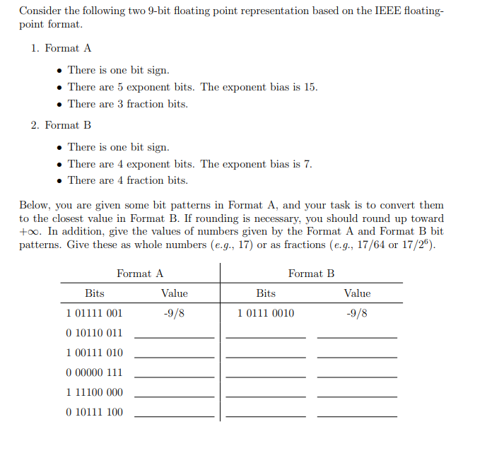 Solved Consider the following two 9-bit floating point | Chegg.com