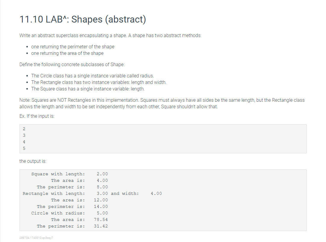 Solved 11.10 LAB^: Shapes (abstract) Write an abstract | Chegg.com