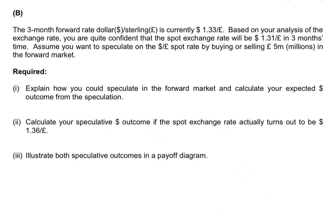 Solved (B) The 3-month forward rate dollar($)/sterling(£) is | Chegg.com