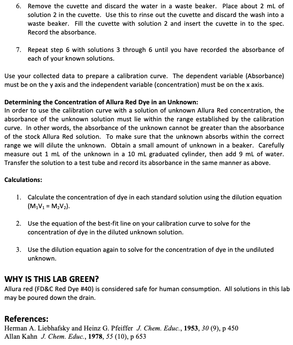 Solved Experiment 9: Concentration of an Unknown Using | Chegg.com