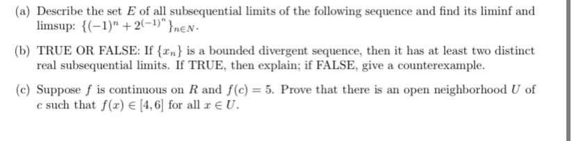 Solved (a) Describe the set E of all subsequential limits of | Chegg.com