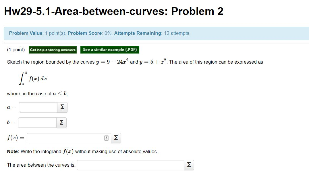 Solved Hw29-5.1-Area-between-curves: Problem 2 Problem | Chegg.com