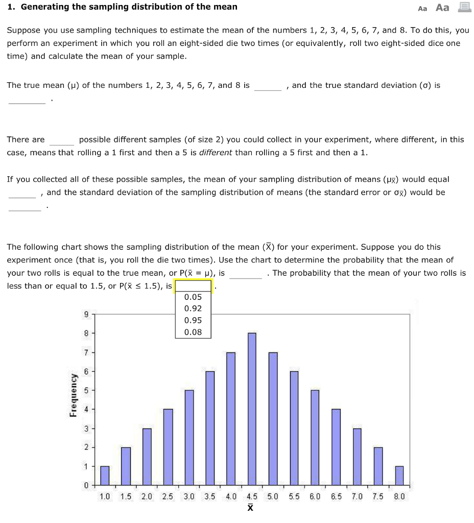 Solved 1. Generating the sampling distribution of the mean | Chegg.com